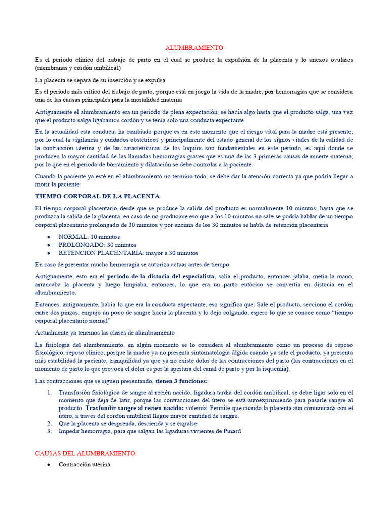 ALUMBRAMIENTO | PDF | Parto | Placenta