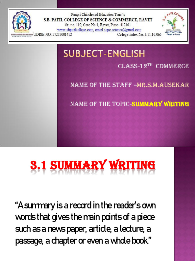 Summary Writing Techniques for Students | PDF