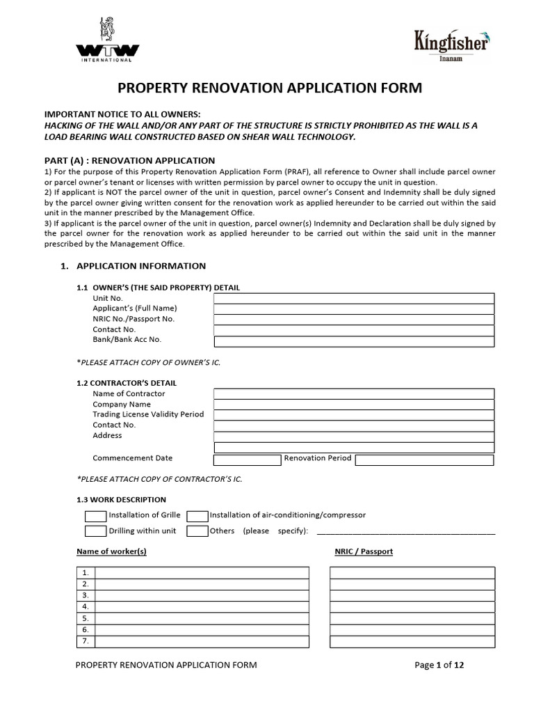 Kingfisher Inanam - Renovation Application Form | PDF | Insurance ...