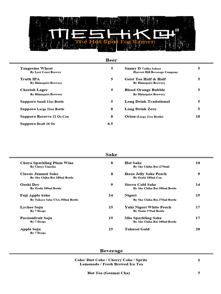 Meshikou Menu | PDF | Ramen | Sauce