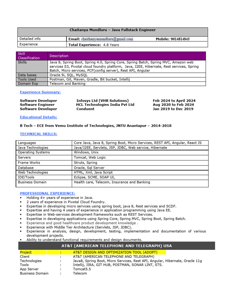 Chaitanya Mundluru - 4.8yrs - Java Developer | PDF | Java (Programming Language) | Customer ...