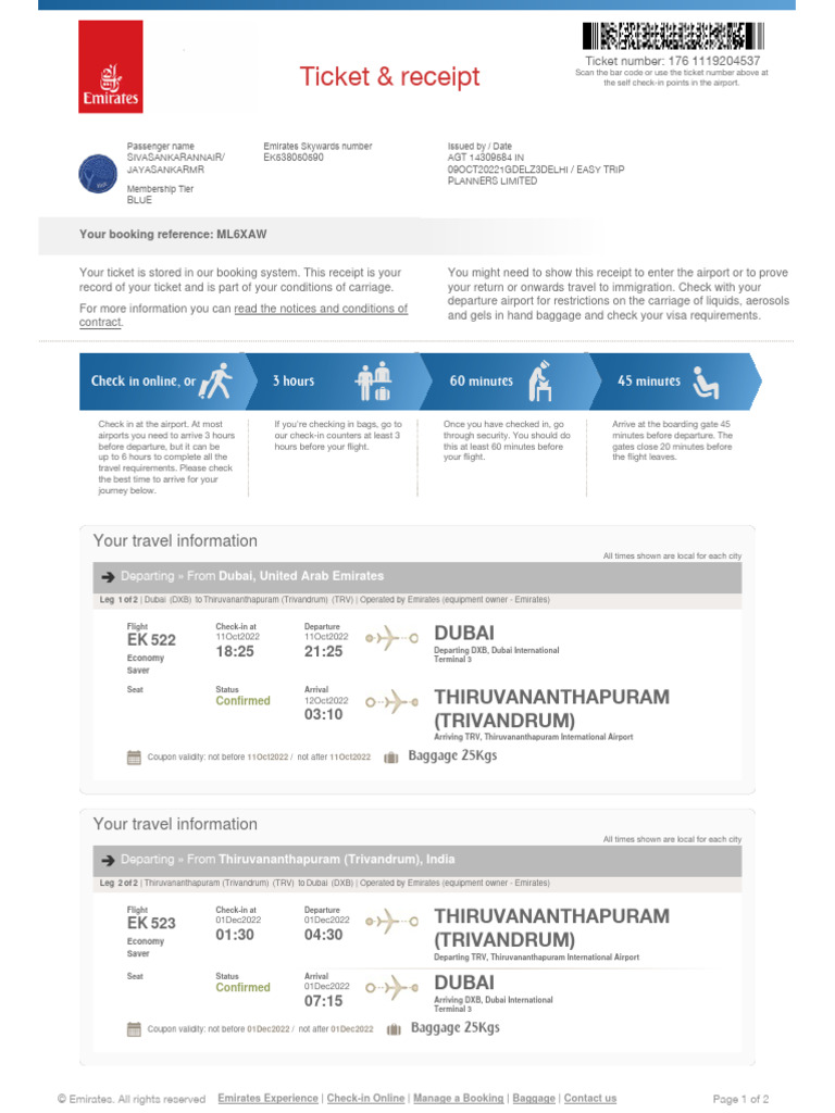 Emirates Ticket 1 | PDF | Baggage | Aviation