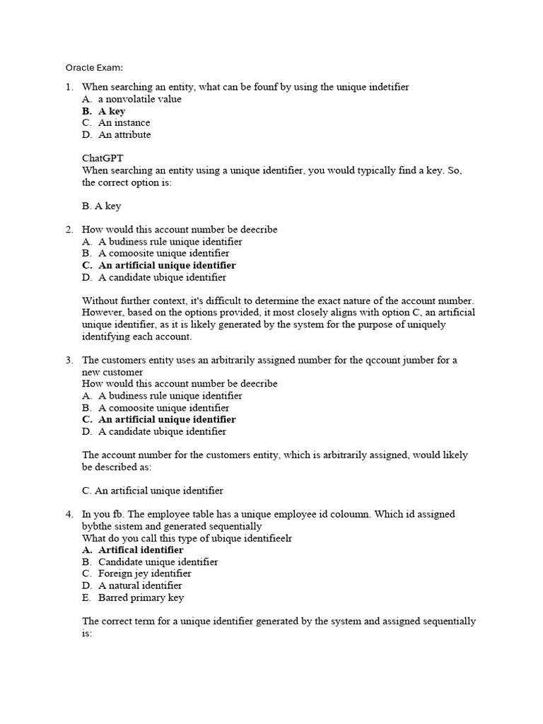 Oracle Exam | PDF | Databases | Identifier