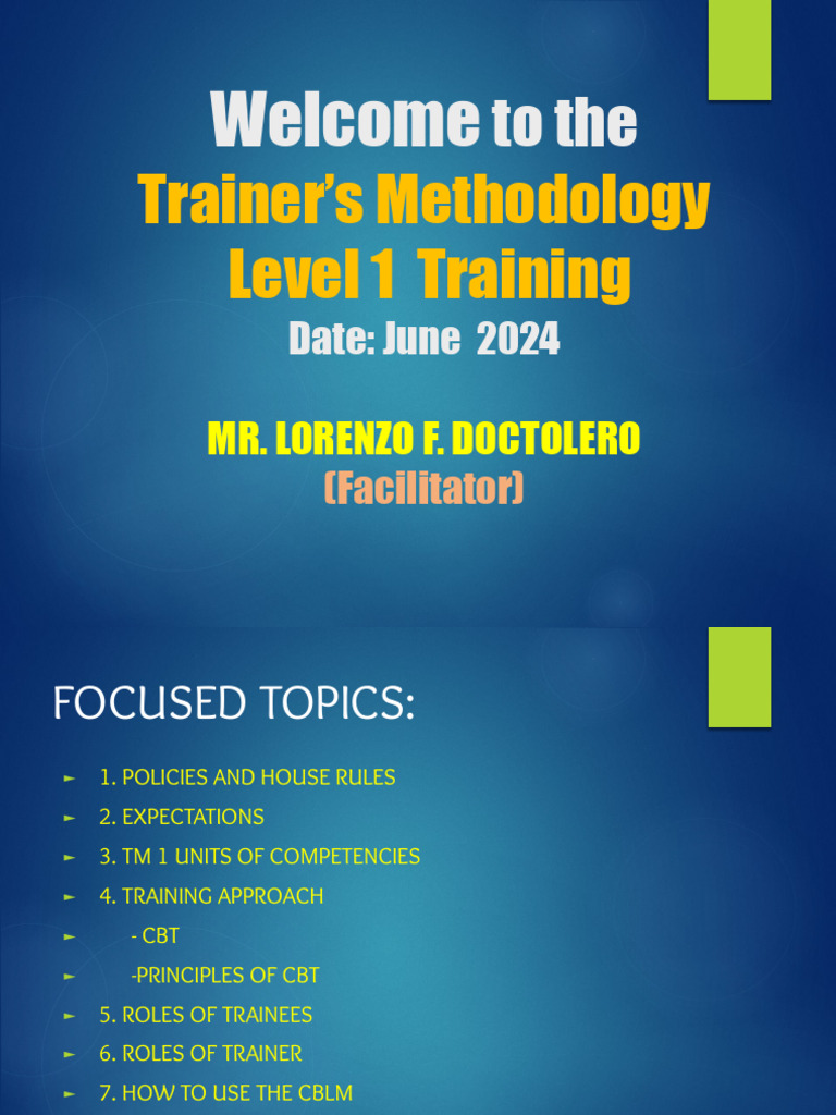 Trainer's Methodology Level 1 Overview | PDF | Learning | Cognitive ...