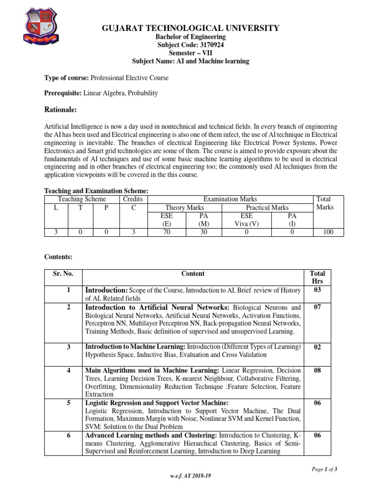 AI and Machine Learning Course Syllabus | PDF | Support Vector Machine ...
