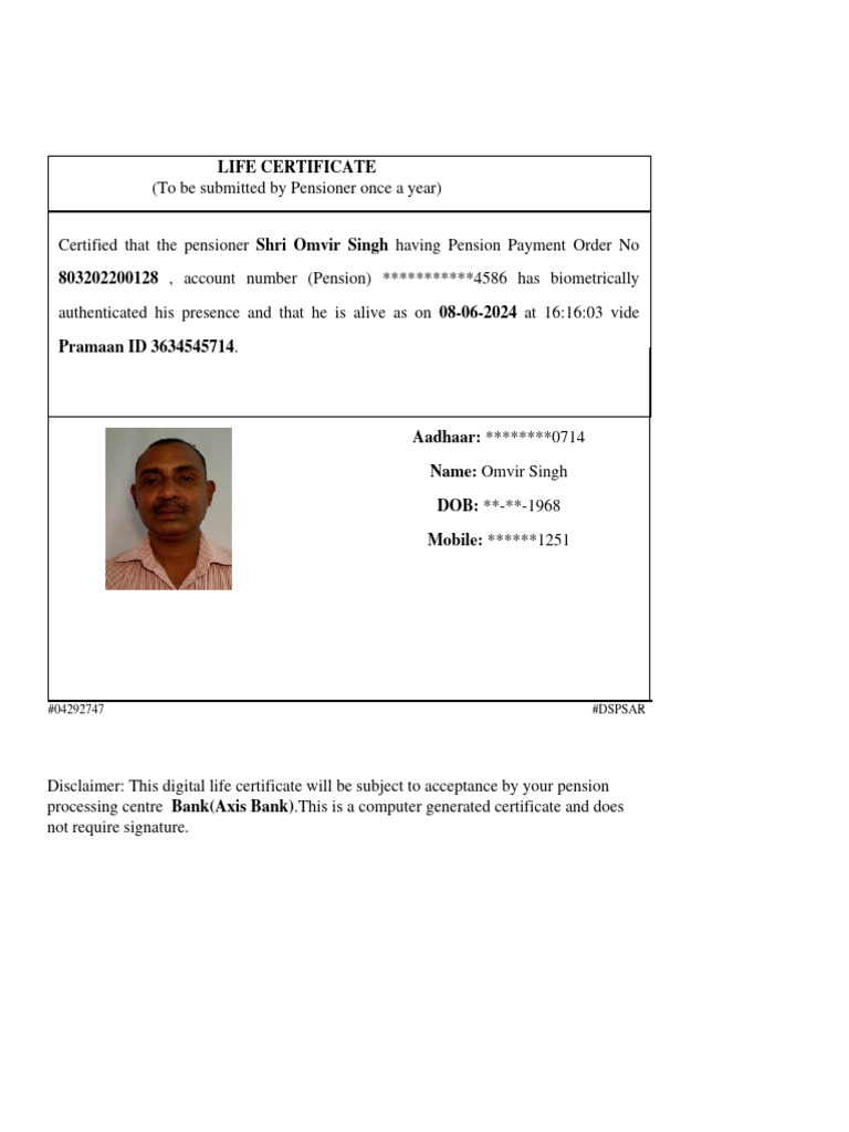 Omvir Life Certificate | PDF