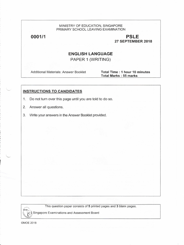 PSLE 2018 English Paper 1 Exam | PDF