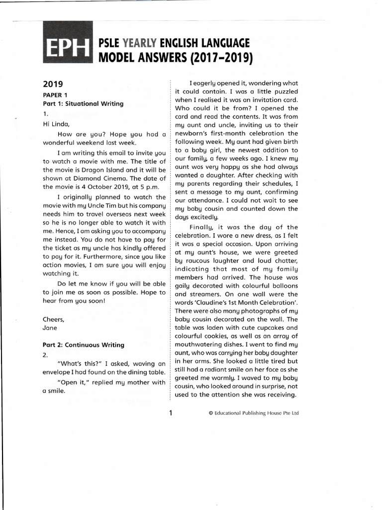 PSLE English 2019 Answer | PDF | Verb | Linguistic Morphology