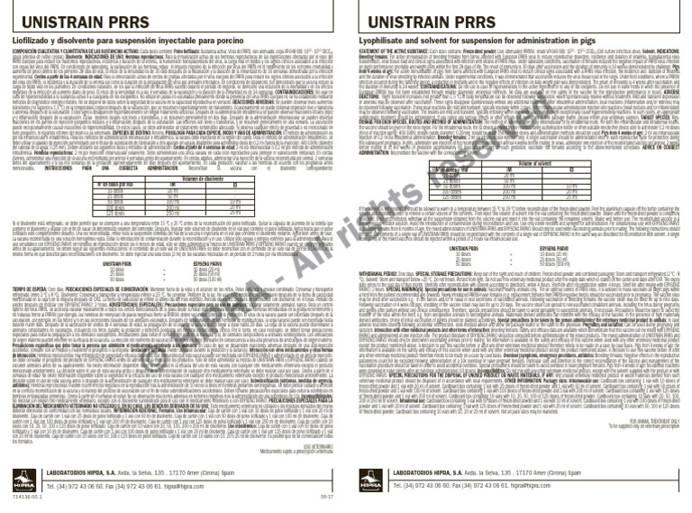 Vacuna UNISTRAIN PRRS para Porcinos | PDF | Virus | Especialidades Medicas