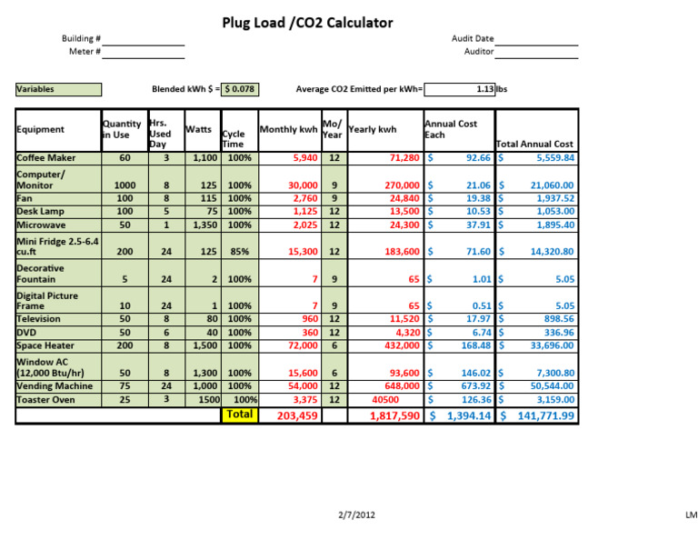 Plug Load Calculator | PDF | Electricity | Electrical Engineering