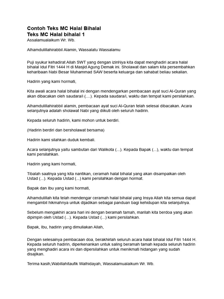 Contoh Teks MC Halal Bihalal | PDF