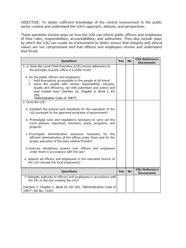 Internal Control Questionnaire | PDF | Budget | Policy