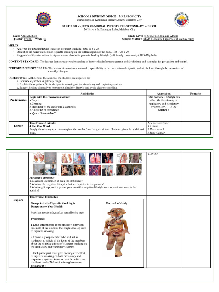 Cigarettes Lesson Plan | PDF | Tobacco Smoking | Addiction