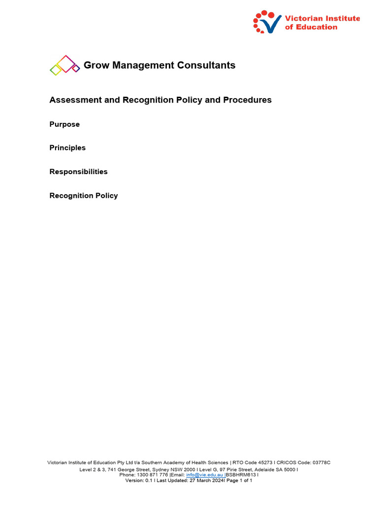 Assessment and Recognition Policy Guide | PDF