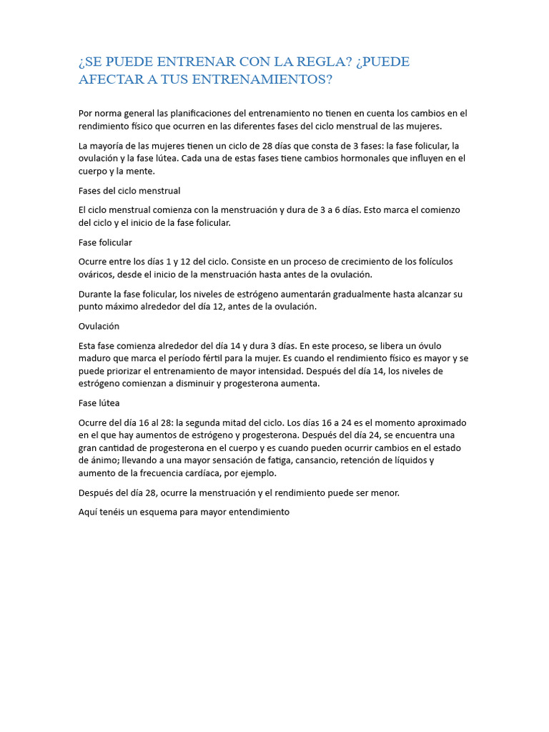 Se Puede Entrenar Con La Regla | PDF | Ciclo menstrual | Sistema endocrino