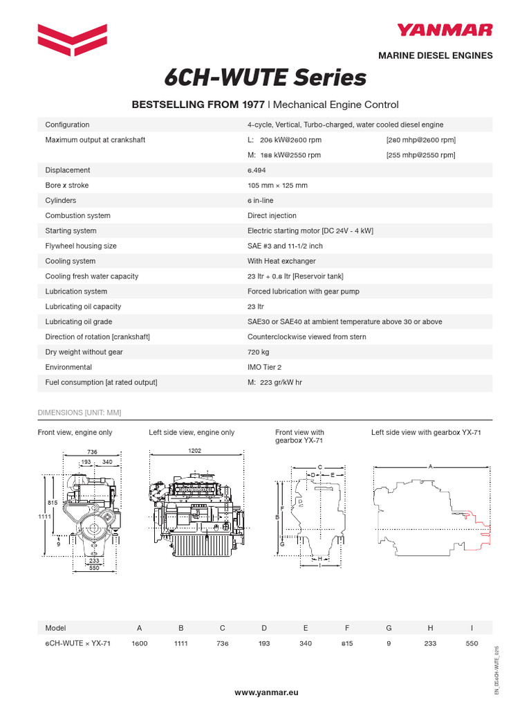 Yanmar 6CH WUTE Datasheet | PDF | Diesel Engine | Engines