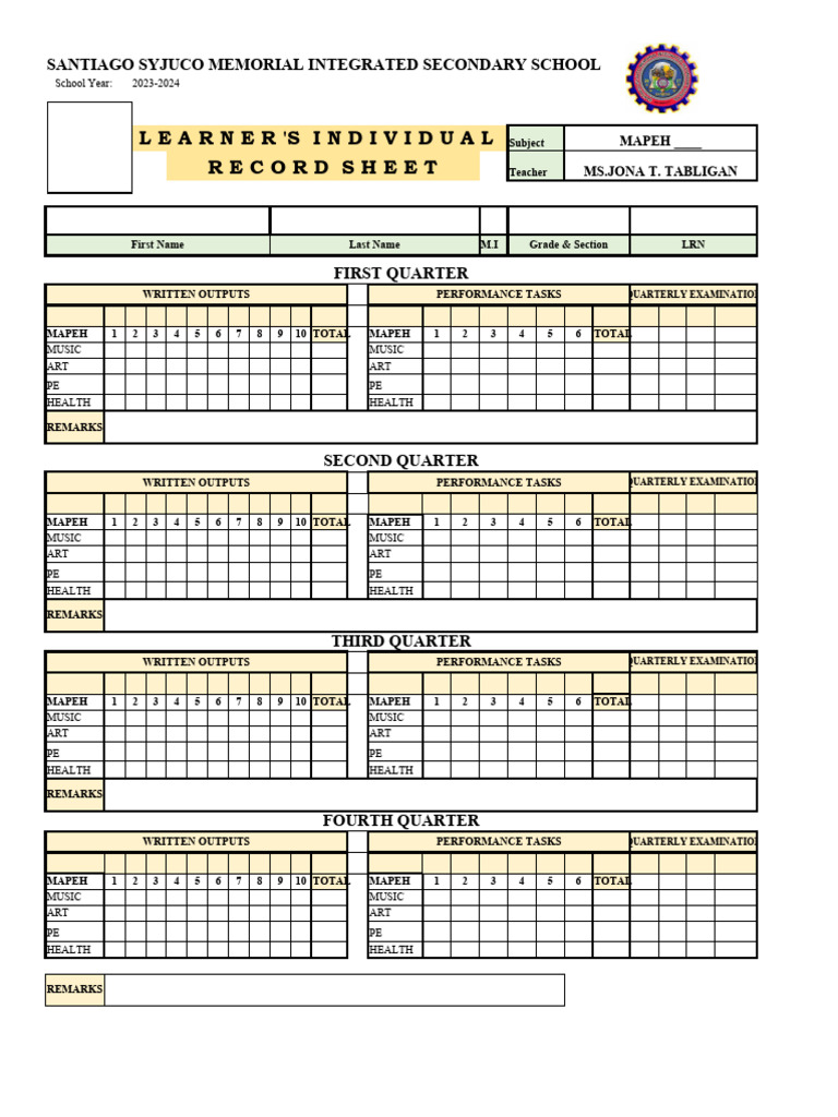 Learner's Individual Record Card (Excel) | PDF