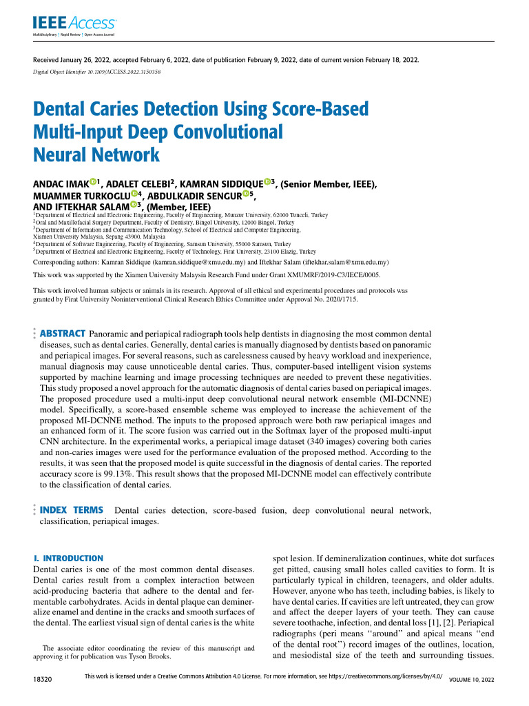 Dental Caries Detection Using Score-Based Multi-In | PDF | Artificial Neural Network | Deep Learning