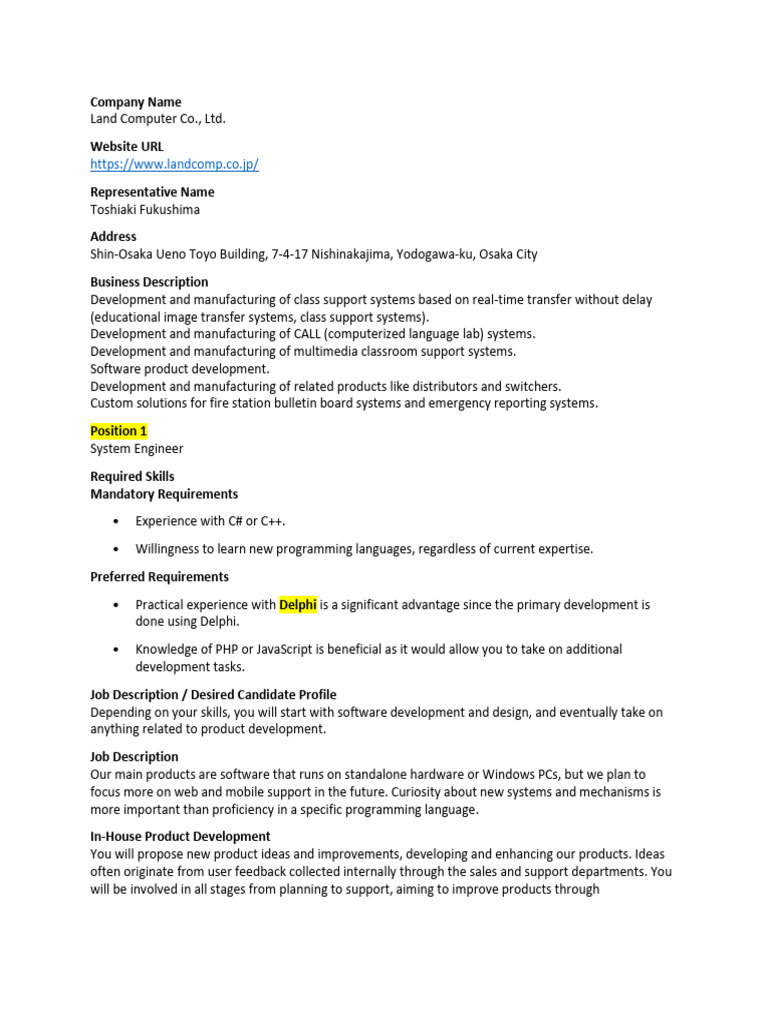 Land Computer-System ENGINEER | PDF | Outsourcing | Computer Programming