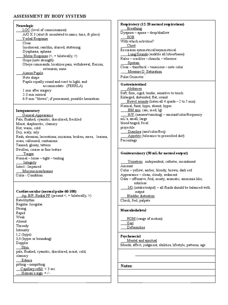 Comprehensive Body Systems Assessment | PDF
