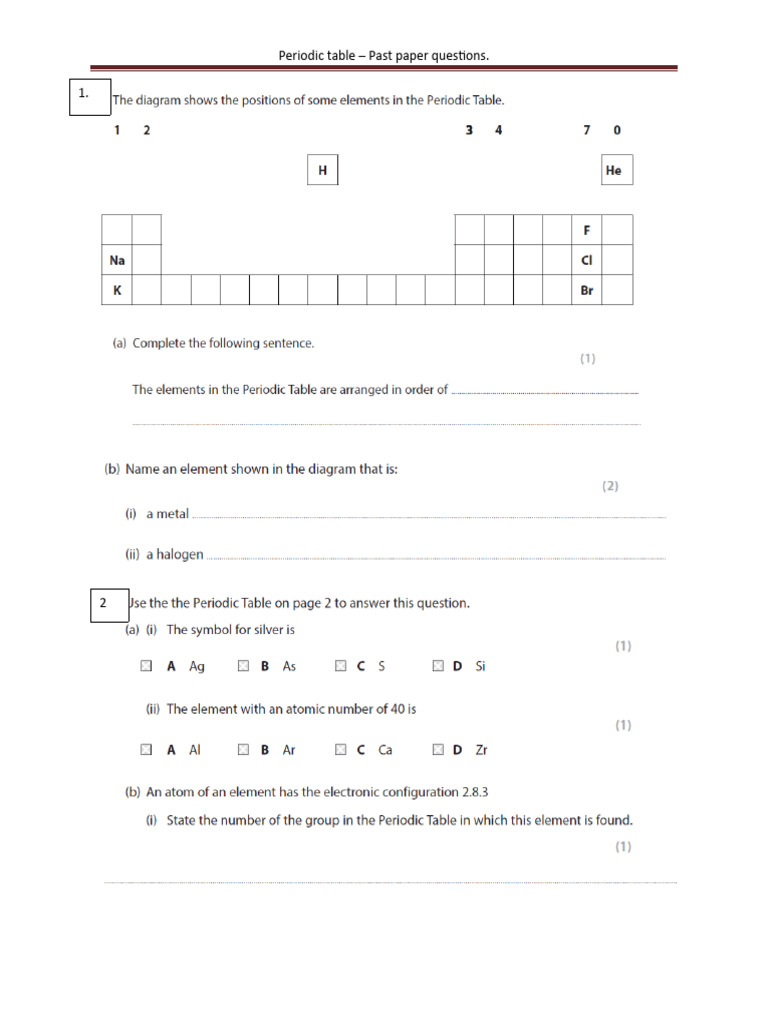 Periodictable Past Paper Questions | PDF