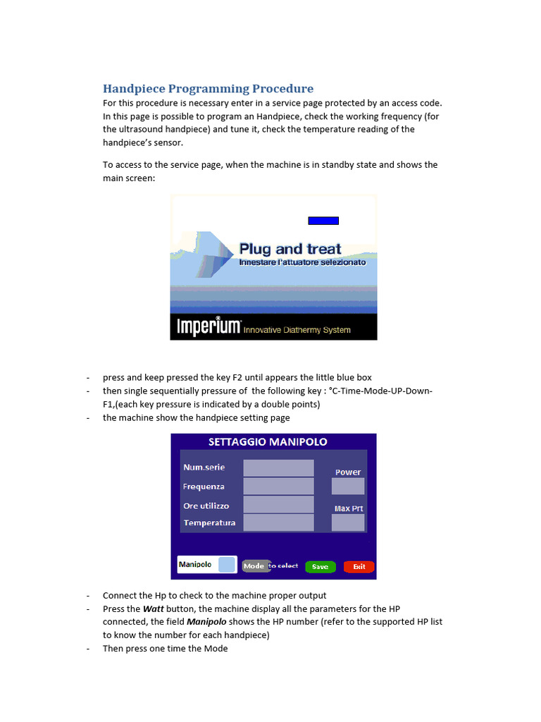 Handpiece Programming Procedure MED 400 Rev 2 | PDF