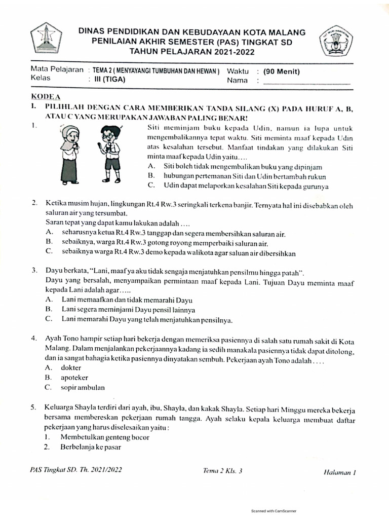 Tema 2 Kelas 3 21-22 | PDF