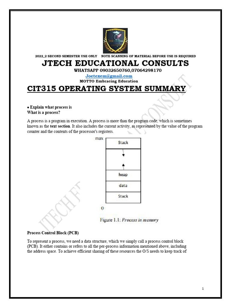 Operating System Process Management Summary | PDF | Thread (Computing ...