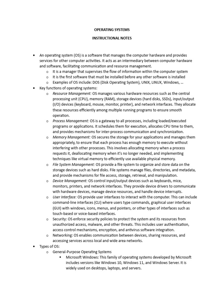 Overview of Operating Systems Functions | PDF | Process (Computing ...