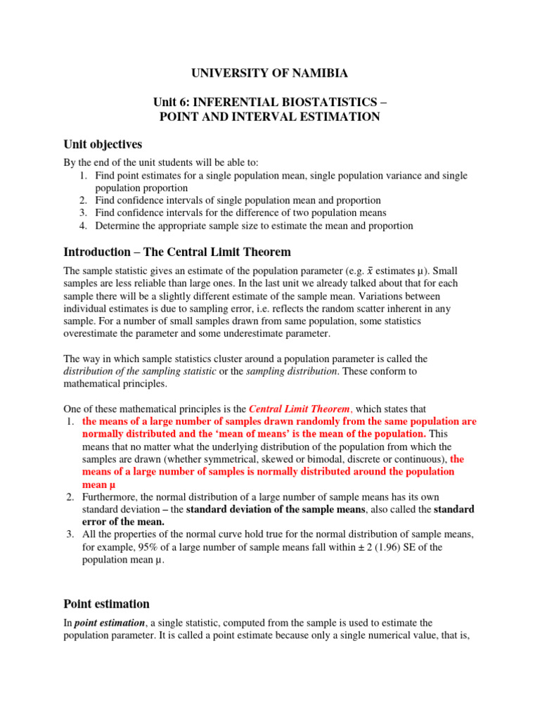 Unit 6a Point And Interval Estimation Pdf Estimator Standard Error