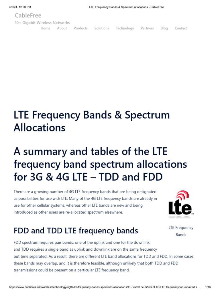 Lte Frequency Bands And Spectrum Allocations Cablefree Pdf Lte Telecommunication 4 G