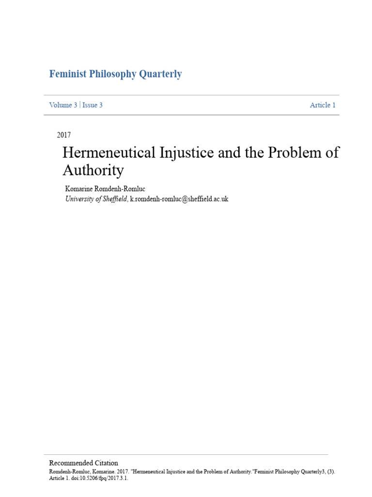 Hermeneutical Injustice and The Problem | PDF | Experience | Hermeneutics