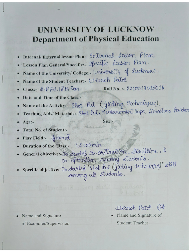 Shoz Put Thrown Lesson Plan | PDF