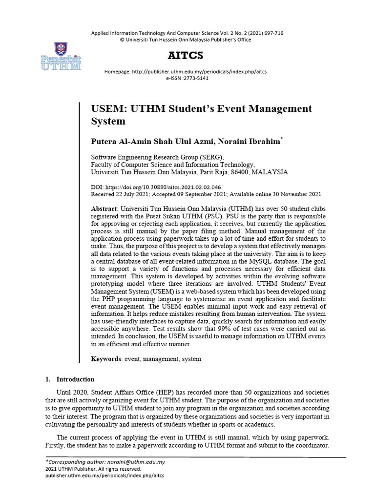 UTHM Student Event Management System | PDF | My Sql | Apache Http Server