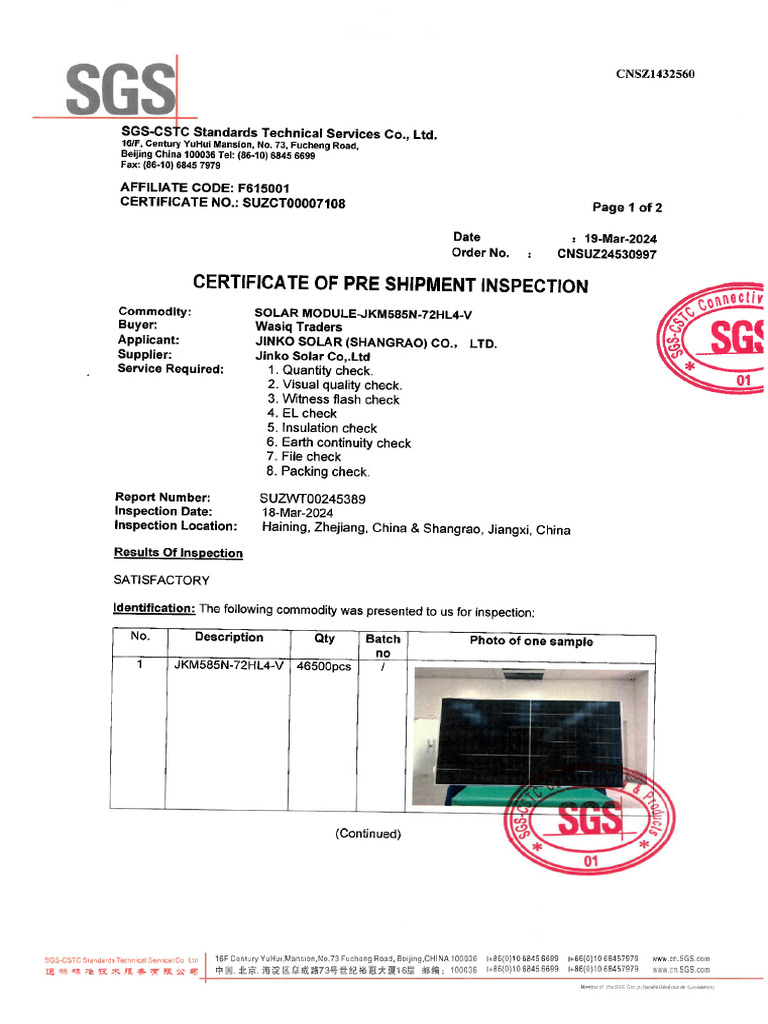 Certificate of Preshipment Inspection Report | PDF