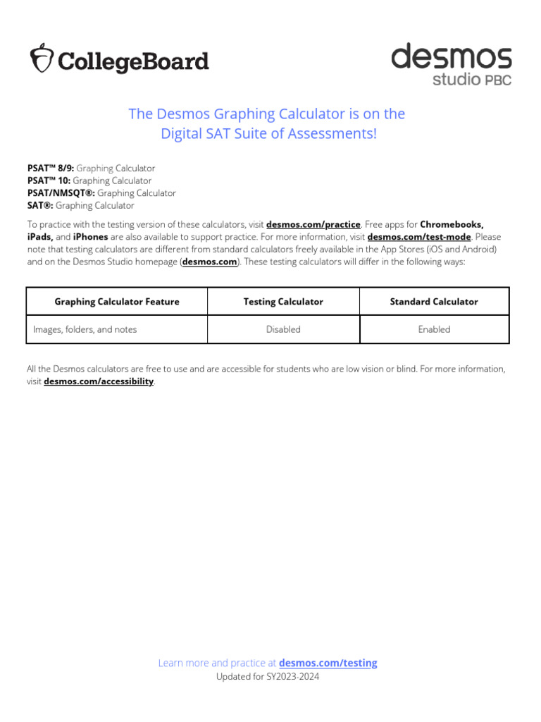 CollegeBoard Desmos Calculator | PDF | Ios | Computing
