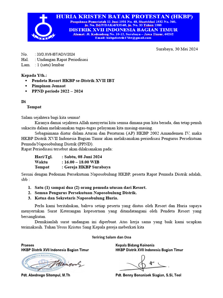Undangan Rapat Periodisasi PPND HKBP | PDF | Agama & Spiritualitas