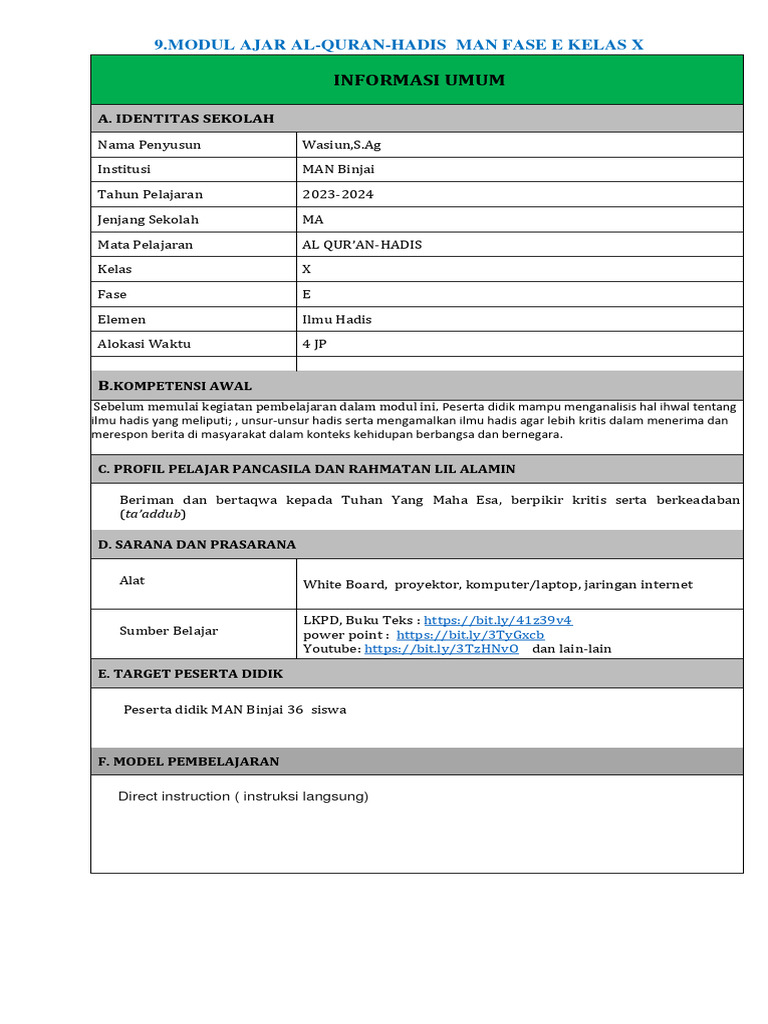 9.modul QH Bab 9 Menganalisis Unsur Hadis | PDF | Karier & Perkembangan | Pengembangan Diri