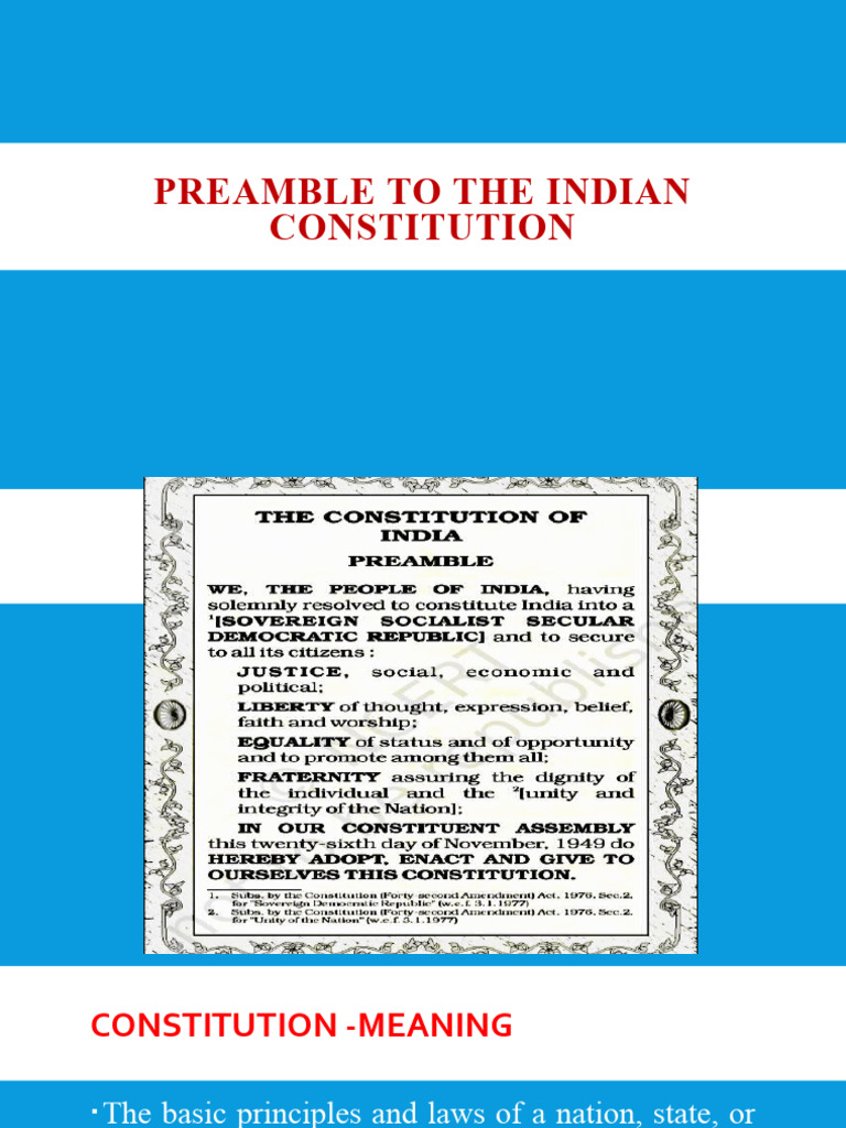 Preamble To The Indian Constitution | PDF | Political Science | Legal ...