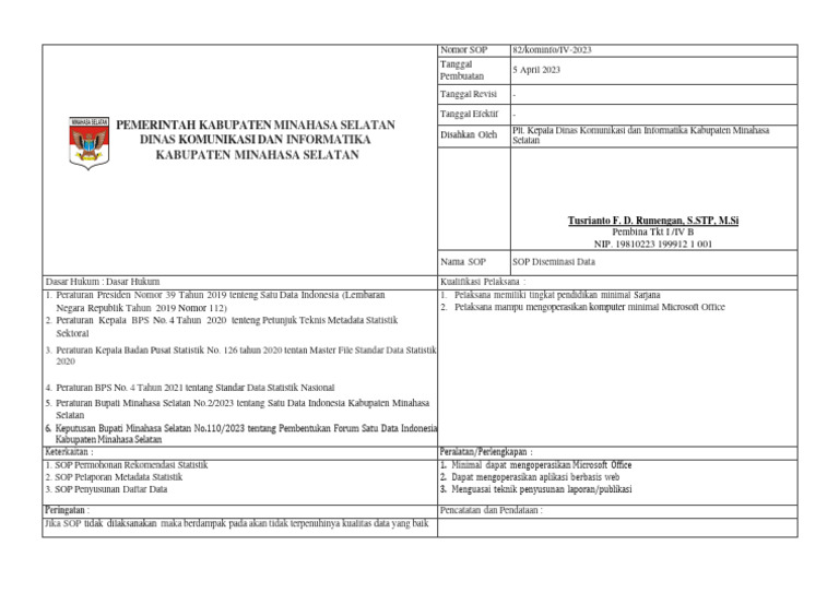 SOP Diseminasi Data1 | PDF