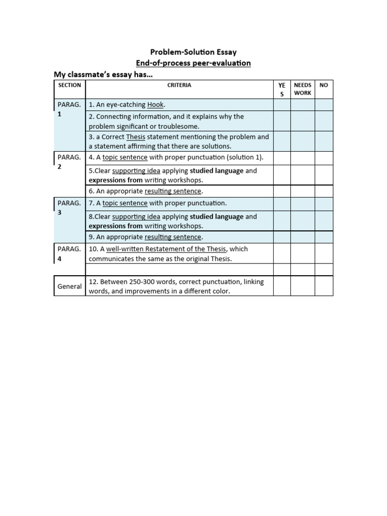 Peer Evaluation Checklist | PDF