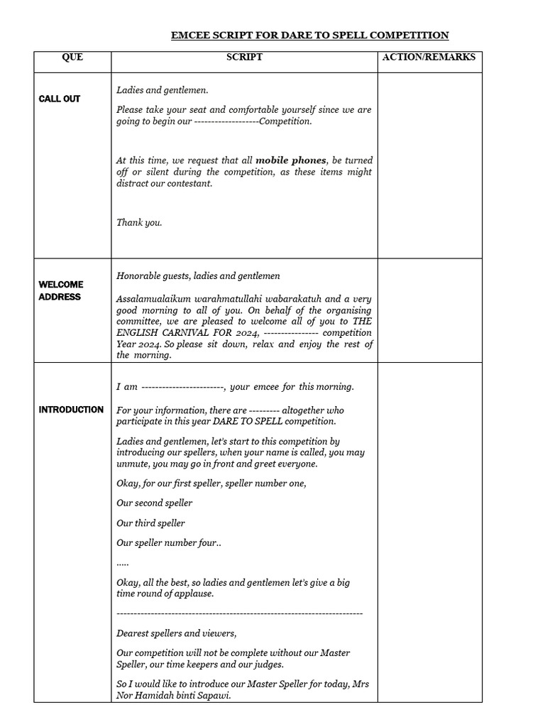 Dare To Spell Emcee Text | PDF