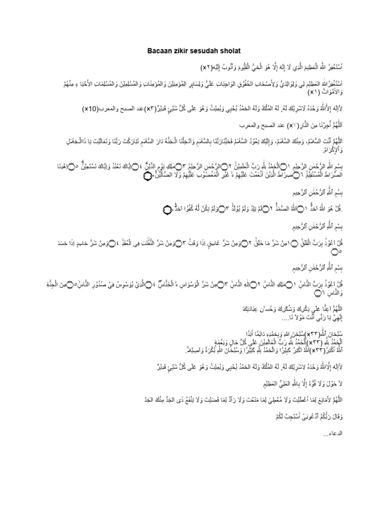 Bacaan Zikir Sesudah Sholat | PDF