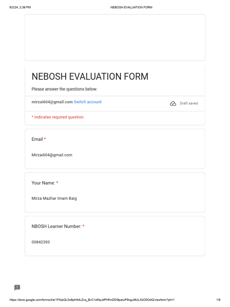 Nebosh Evaluation Form | PDF | Education Theory | Cognitive Science