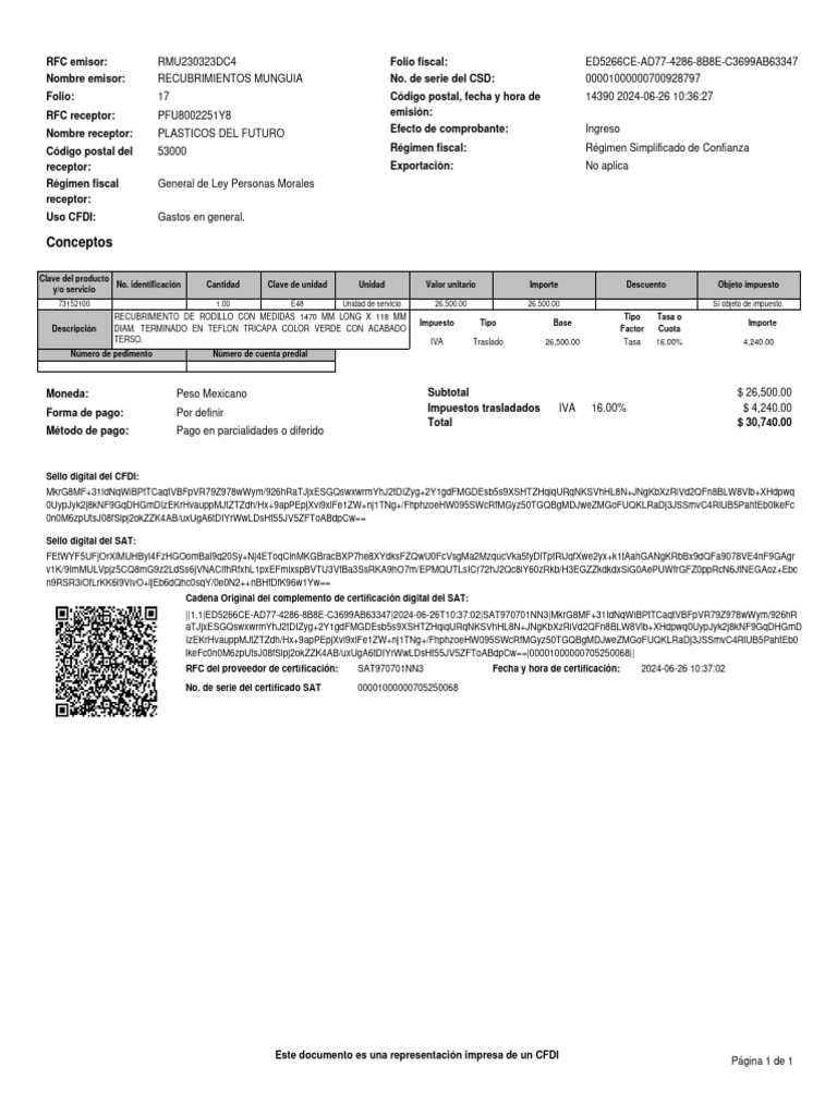 FACTURA PLAFUSA | Descargar gratis PDF | Factura | Impuestos