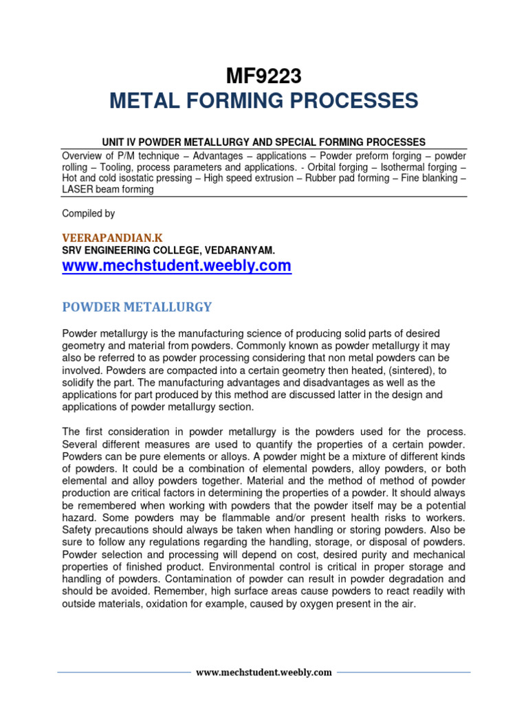 Powder Metallurgy & Forming Processes | PDF | Sintering | Porosity