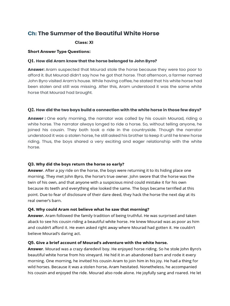 The Summer of The Beautiful White Horse | PDF