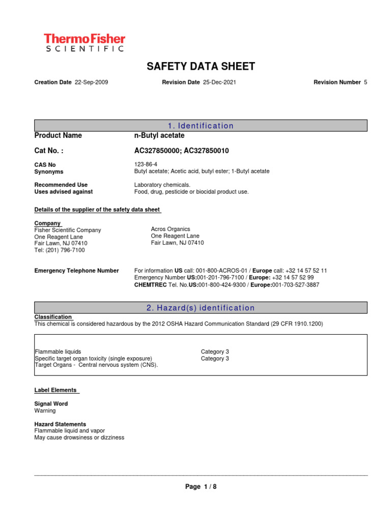 1123 Butyl-Acetate - Electroni-1lt | PDF | Occupational Safety And ...