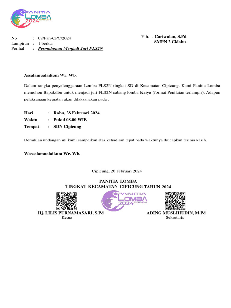 Permohonan Menjadi Juri FLS2N | PDF