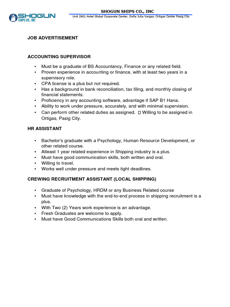 Shogun Hiring | PDF | Accounting | Recruitment